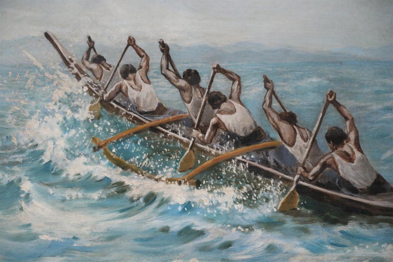 Rowing Crew at Sea Oil Painting on Canvas For Sale at 1stDibs