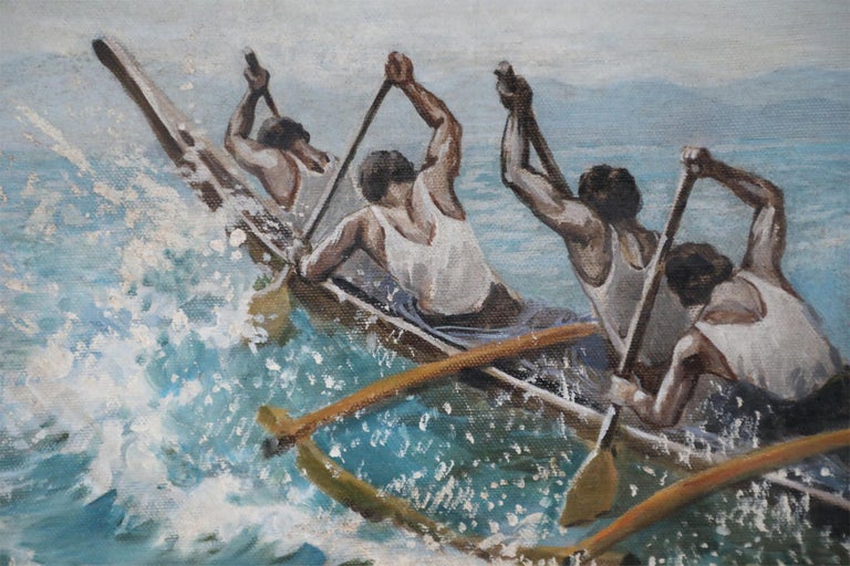 Rowing Crew at Sea Oil Painting on Canvas For Sale at 1stDibs