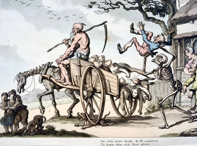 Rowlandson, satire, ars moriendi, dance of death, aquatint, Bring out ...