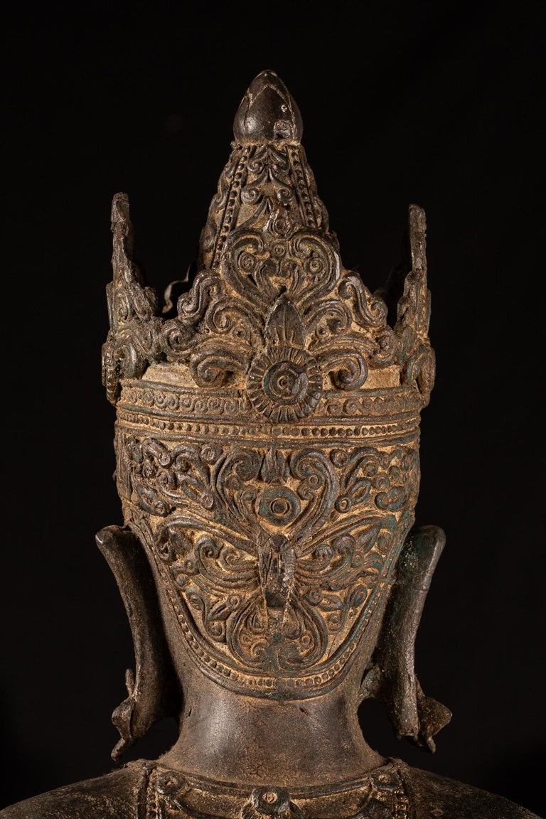 Royal Antique Bronze Buddha with Imperial Attire, Fine Details, 18th ...