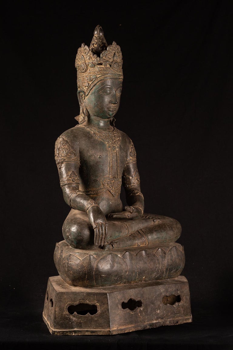 Royal Antique Bronze Buddha with Imperial Attire, Fine Details, 18th ...