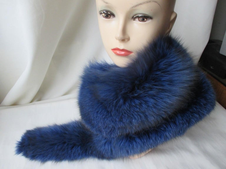 Royal Blue Fox Fur Collar Shawl at 1stDibs