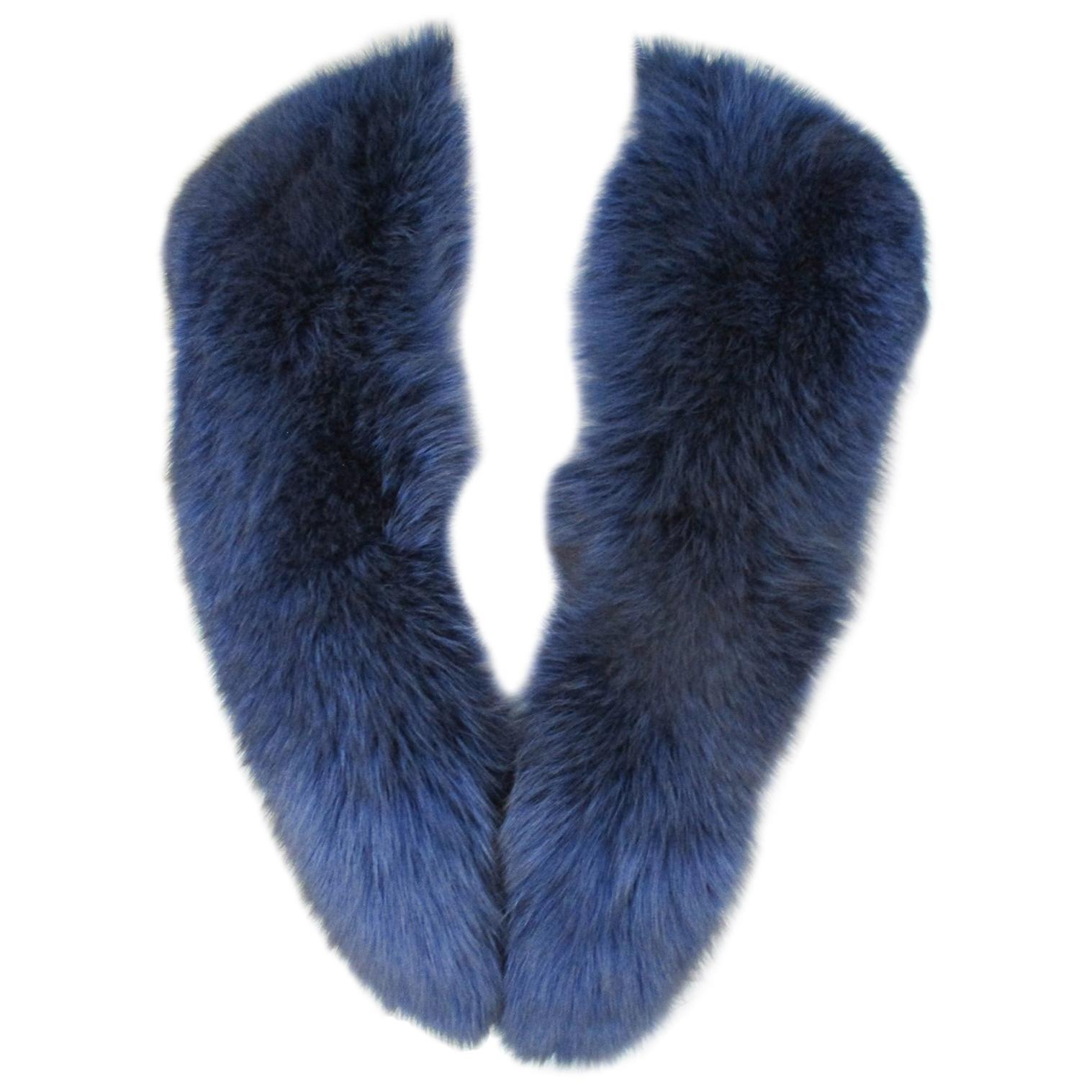 Royal Blue Fox Fur Collar Shawl at 1stDibs