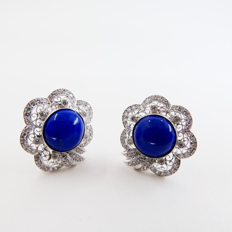 Royal Blue Lapis Lazuli And Diamond Earrings With Natural Gold Veins ...