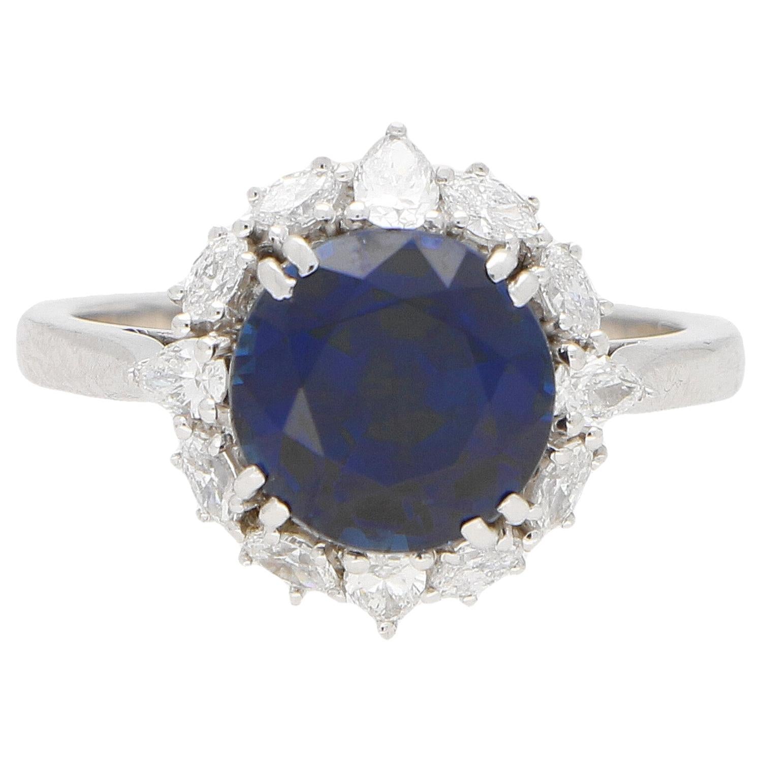 Vivid Sapphire and Diamond Engagement Ring in Platinum at 1stDibs