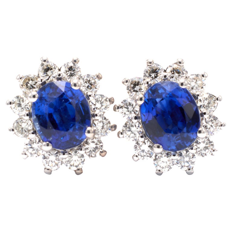 Royal Blue Sapphire and Diamond Earrings Diana in White Gold ...