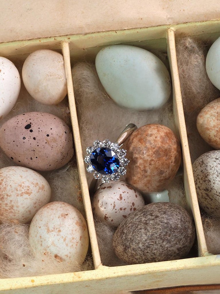 Royal Blue Sapphire Diamond Gold Promise Ring For Sale at 1stDibs