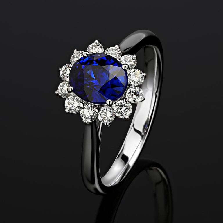 Royal Blue Sapphire Diamond Gold Promise Ring For Sale at 1stDibs