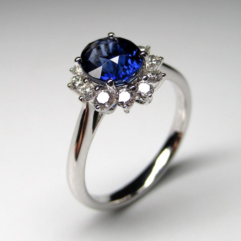 Royal Blue Sapphire Diamond Gold Promise Ring For Sale at 1stDibs