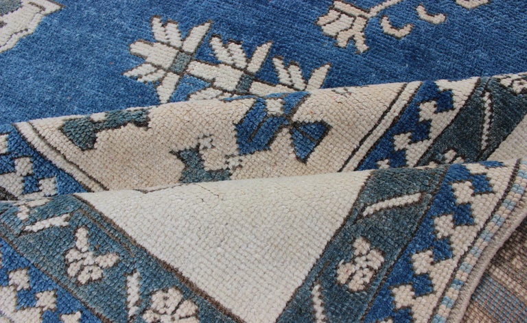 Royal Blue, White and Taupe Vintage Turkish Rug with Geometric ...