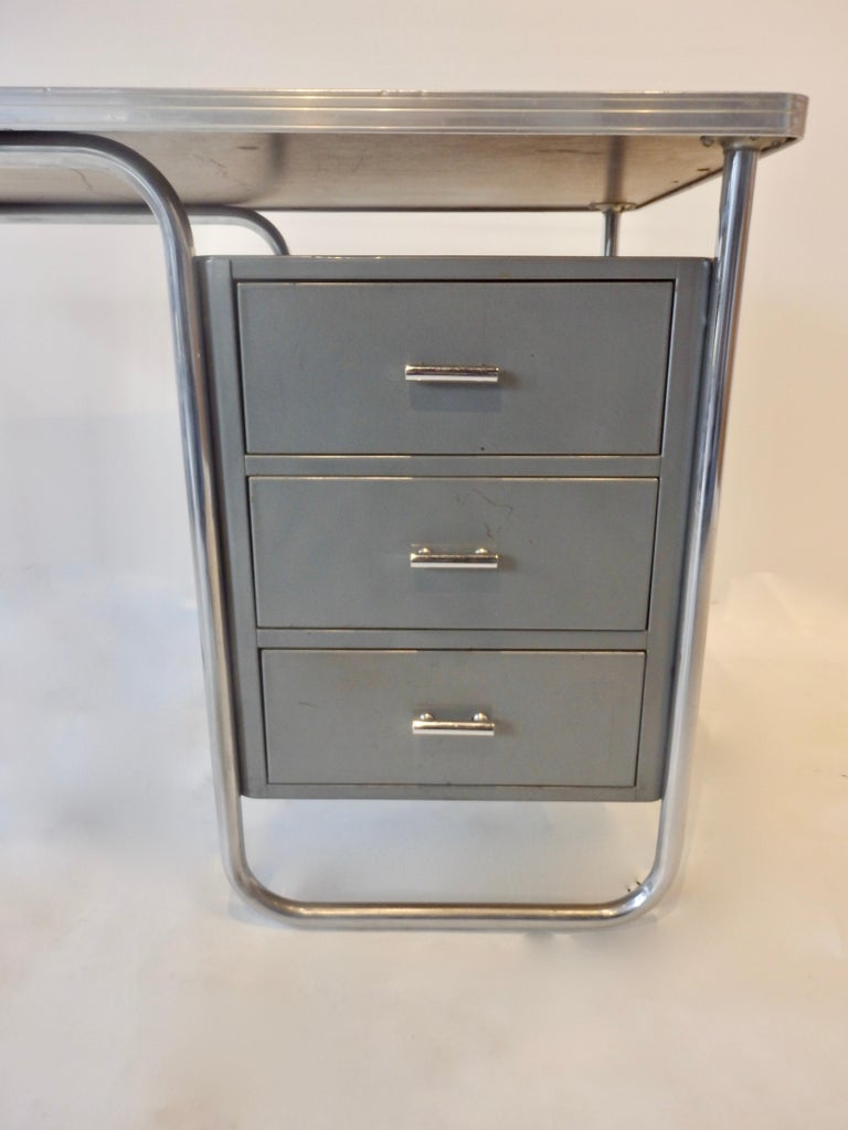 Royal Chrome Art Deco Machine Age Desk with Blue Laminate Top Grey ...