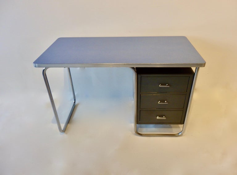 Royal Chrome Art Deco Machine Age Desk with Blue Laminate Top Grey ...
