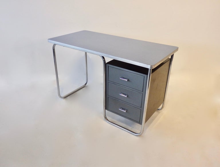 Royal Chrome Art Deco Machine Age Desk with Blue Laminate Top Grey ...