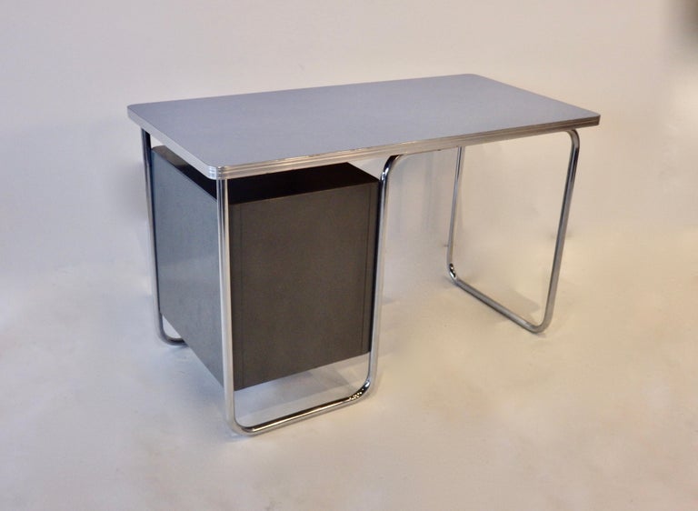 Royal Chrome Art Deco Machine Age Desk with Blue Laminate Top Grey ...