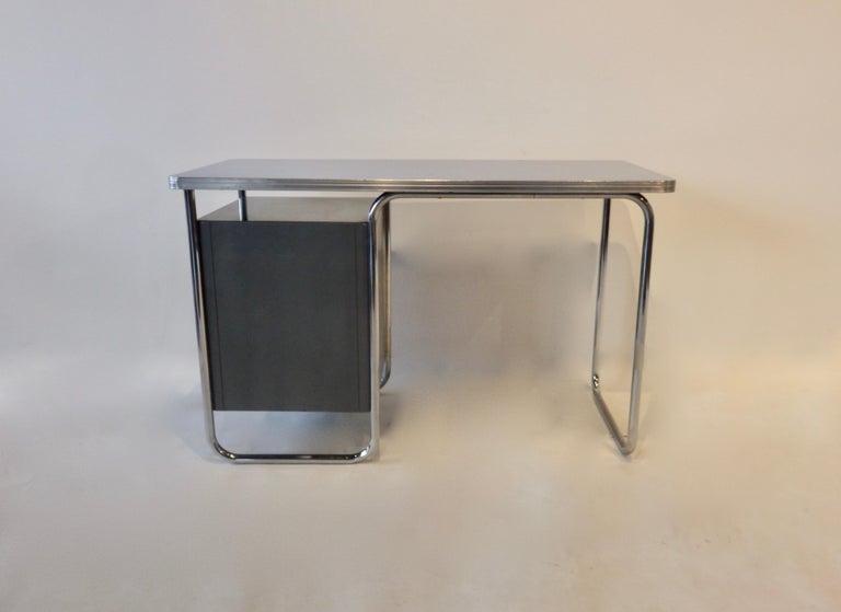 Royal Chrome Art Deco Machine Age Desk with Blue Laminate Top Grey ...