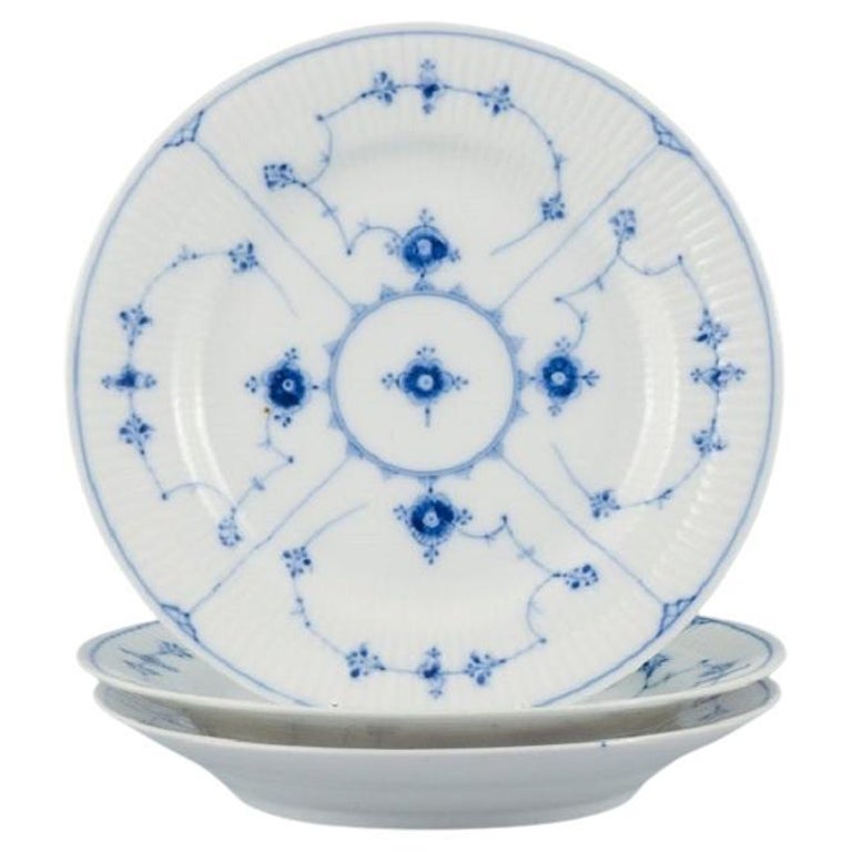 Royal Copenhagen, Blue Fluted plain, three antique lunch plates. Early ...