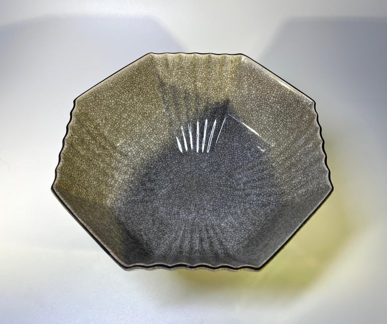 Royal Copenhagen Green and Grey Hexagonal Crackle Glazed Bowl, Gilded ...