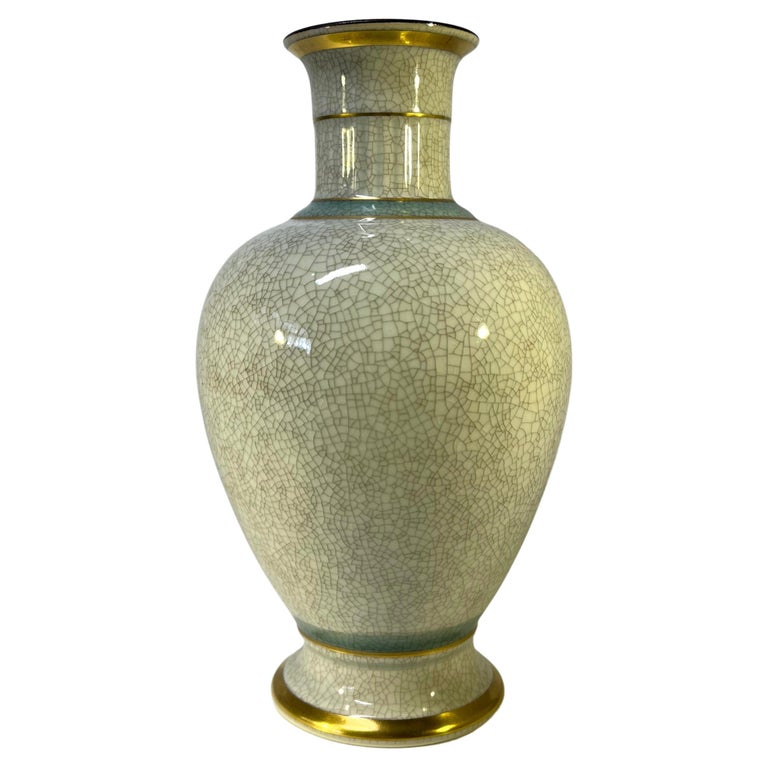 Royal Copenhagen, Pale Grey And Aqua Porcelain Crackle Glazed Vase ...