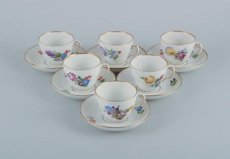 Royal Copenhagen, Saxon Flower, Five Coffee Cups with Saucers in ...