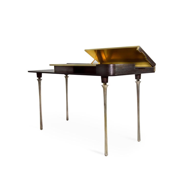 Royal Desk, Silver Plated Solid Brass Leg and Varnished Wood Writing ...