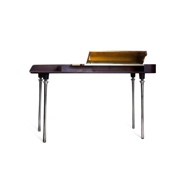 Royal Desk, Silver Plated Solid Brass Leg and Varnished Wood Writing ...