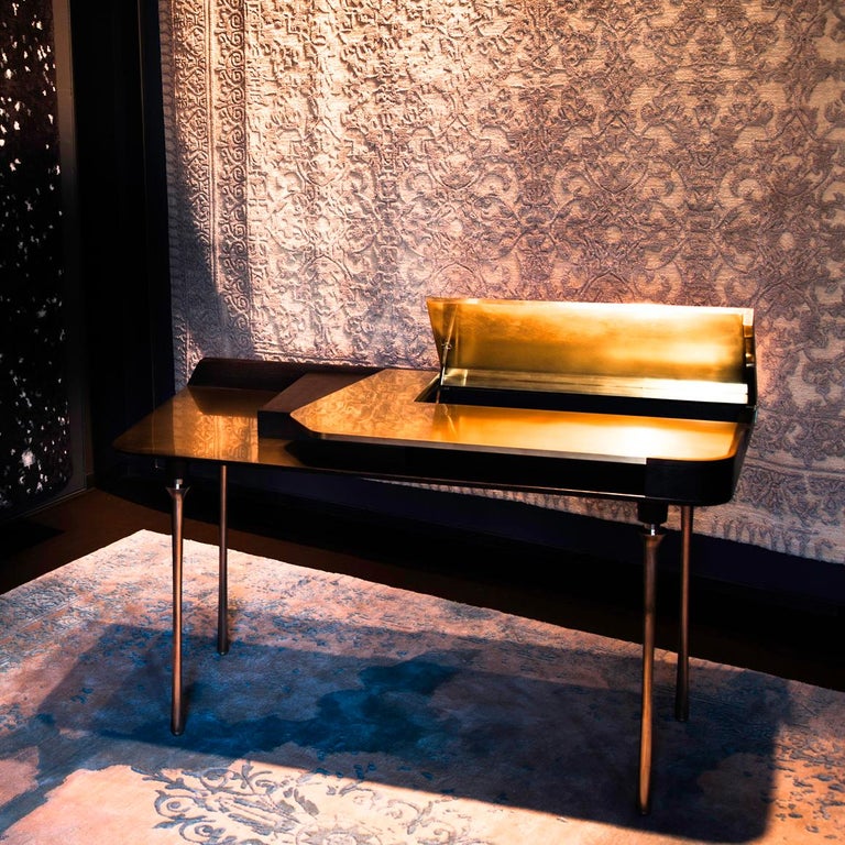 Royal Desk, Silver Plated Solid Brass Leg and Varnished Wood Writing ...
