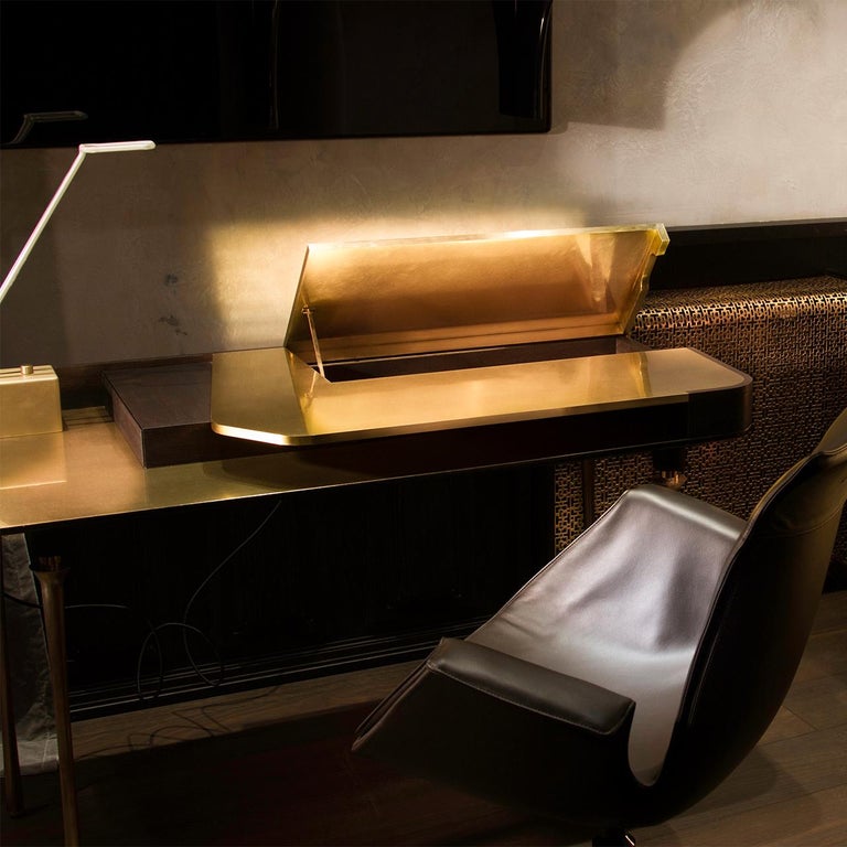 Royal Desk, Silver Plated Solid Brass Leg and Varnished Wood Writing ...