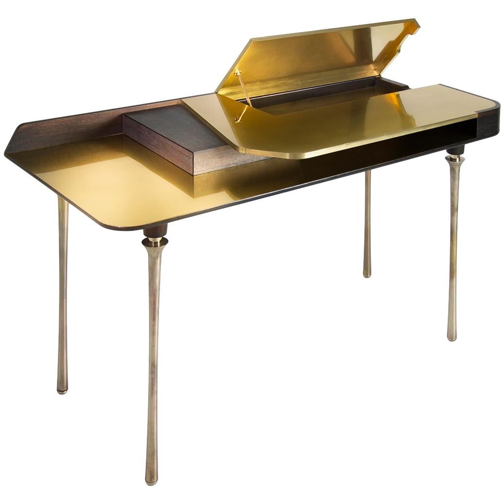 Royal Desk, Silver Plated Solid Brass Leg and Varnished Wood Writing ...