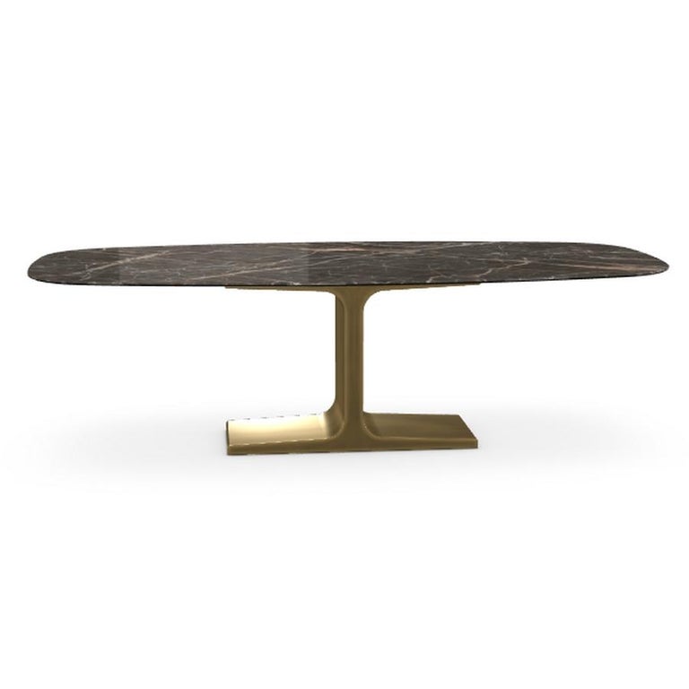 Royal, Dining Table Emperador Ceramic Top on Brass Base, Made in Italy ...
