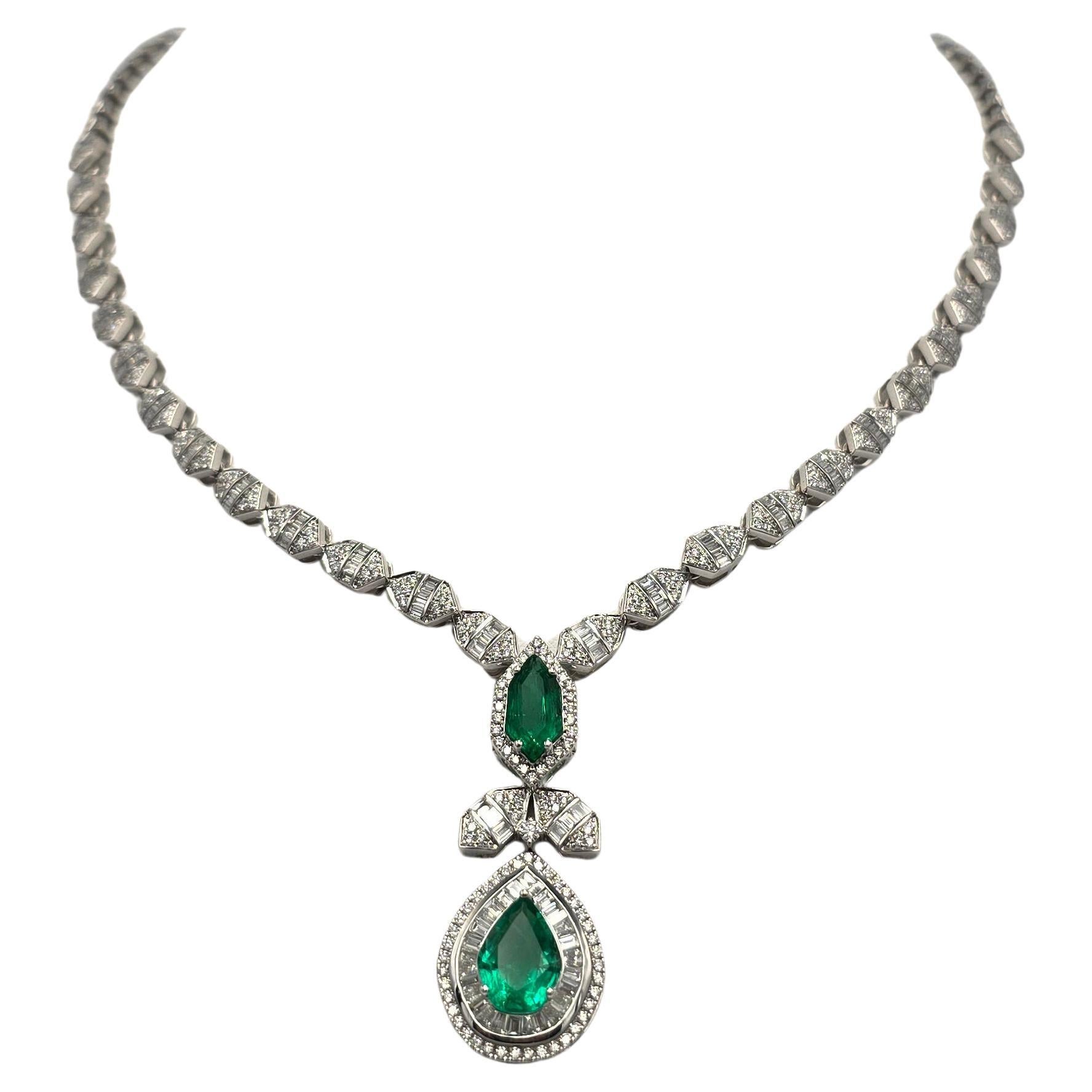 Royal Emerald Necklace and earrings custom designed in 18K white gold ...