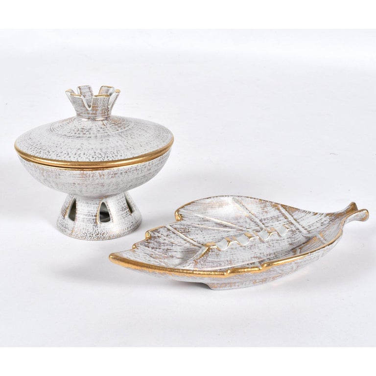 Royal Haeger Gold Tweed Mermaid Planter Ashtrays and Candy Dish Set For ...