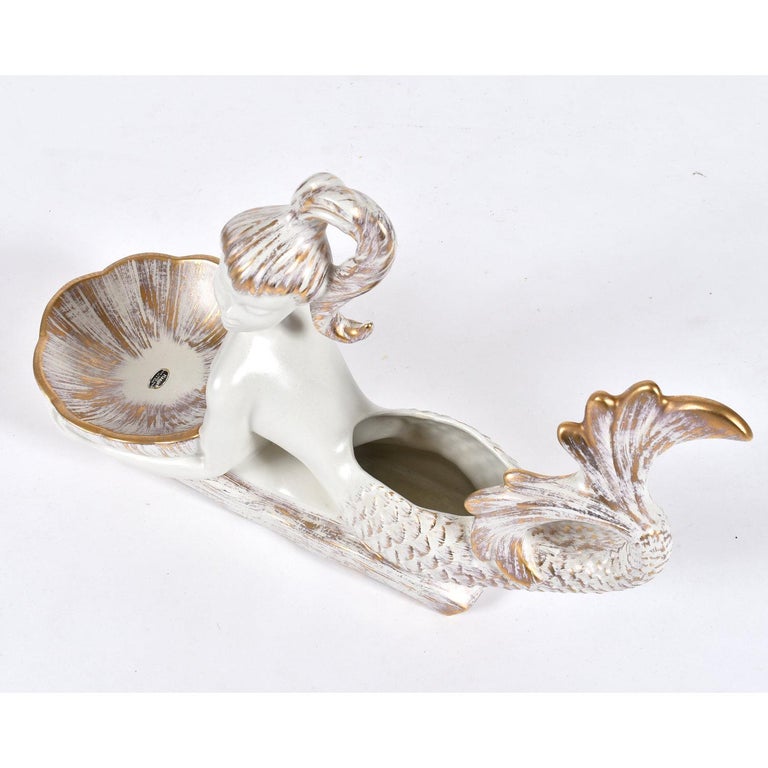 Royal Haeger Gold Tweed Mermaid Planter Ashtrays and Candy Dish Set For ...