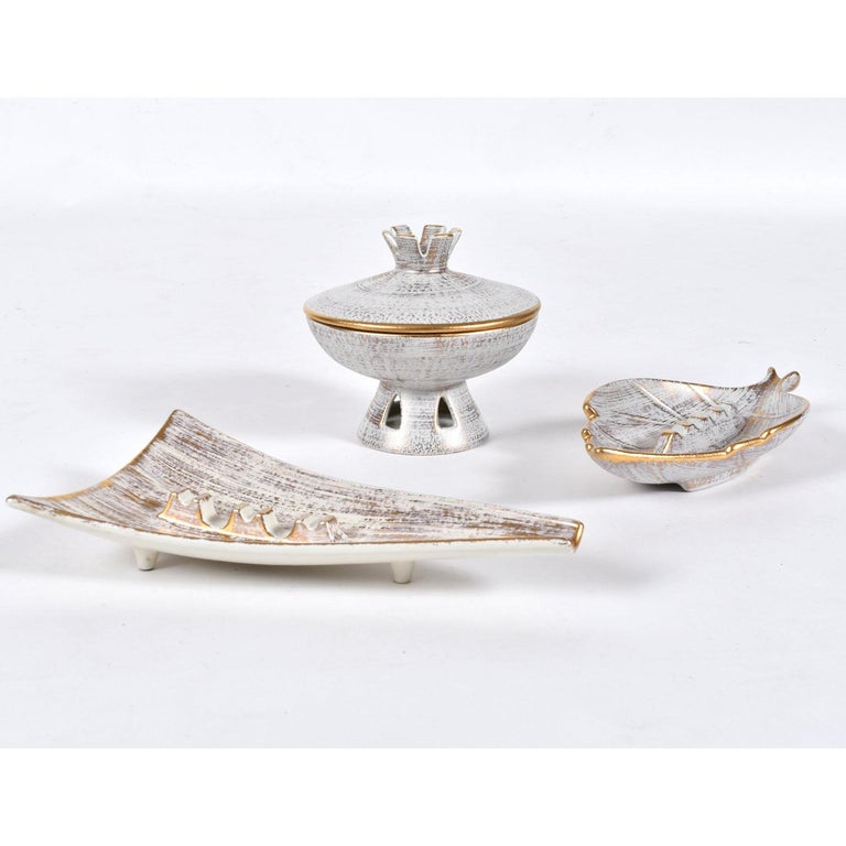 Royal Haeger Gold Tweed Mermaid Planter Ashtrays and Candy Dish Set For ...