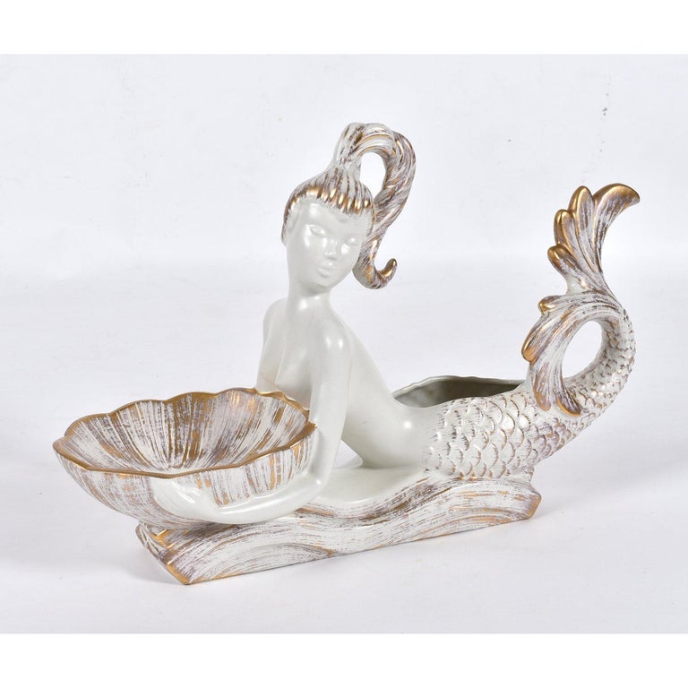 Royal Haeger Gold Tweed Mermaid Planter Ashtrays and Candy Dish Set For ...