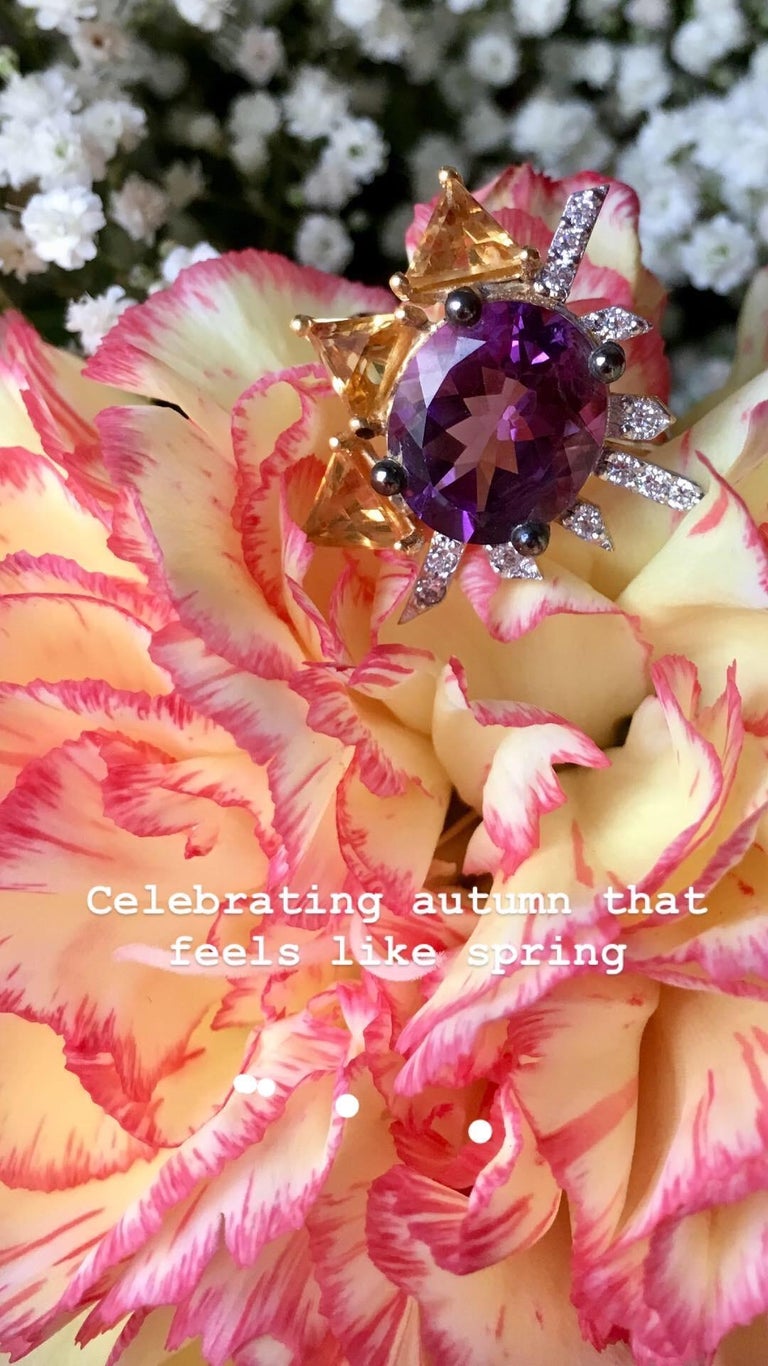 Royal Purple 14K Gold with Amethyst, Diamonds and Citrine Ring For Sale ...