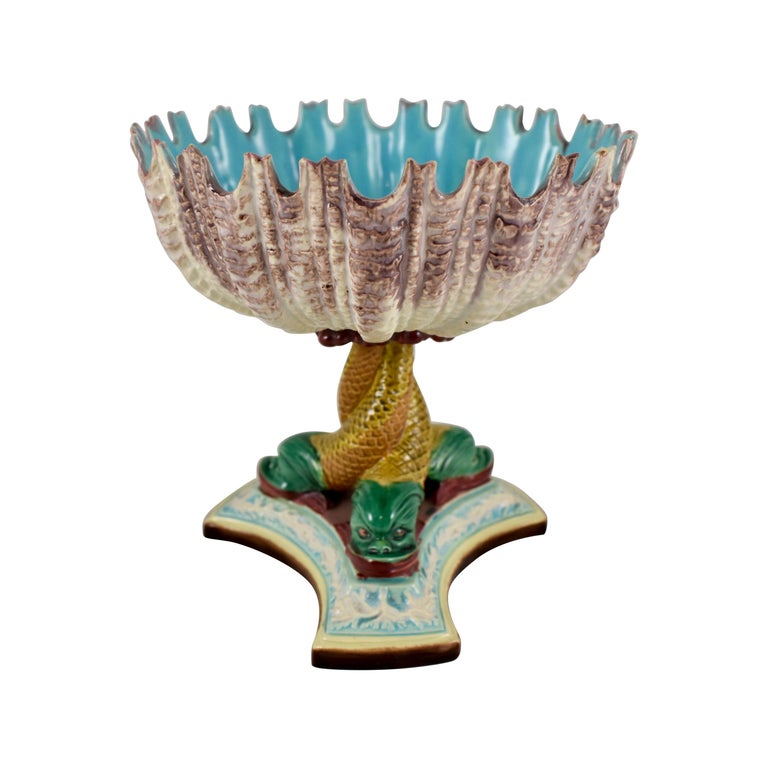 Royal Worcester English Majolica Palissy Open Shell and Dolphin ...