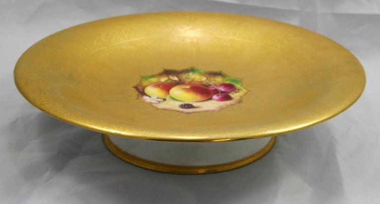 Royal Worcester Heavily Gilded Painted Fruit Comport by Nutt at 1stDibs