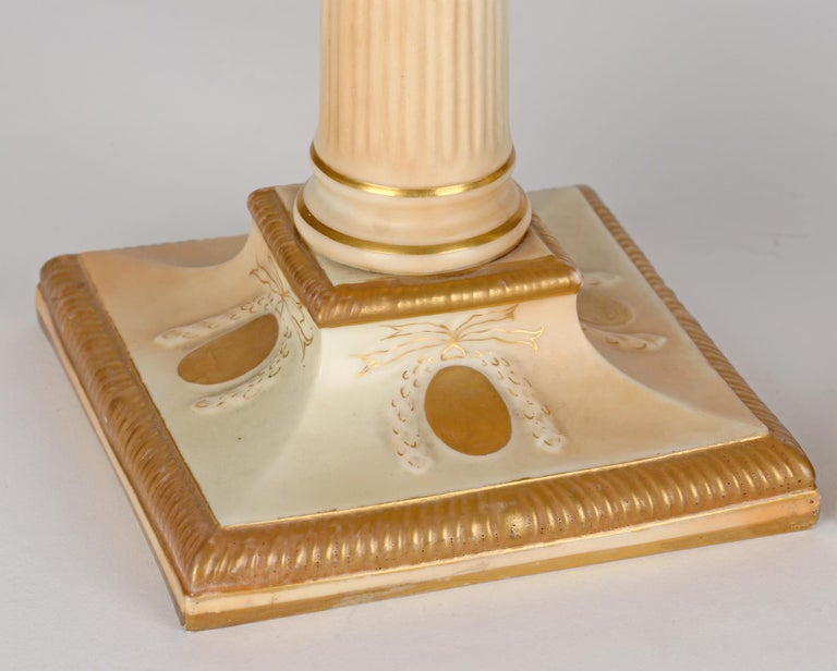 Royal Worcester Pair Blush Ivory Porcelain Column Candlesticks For Sale ...