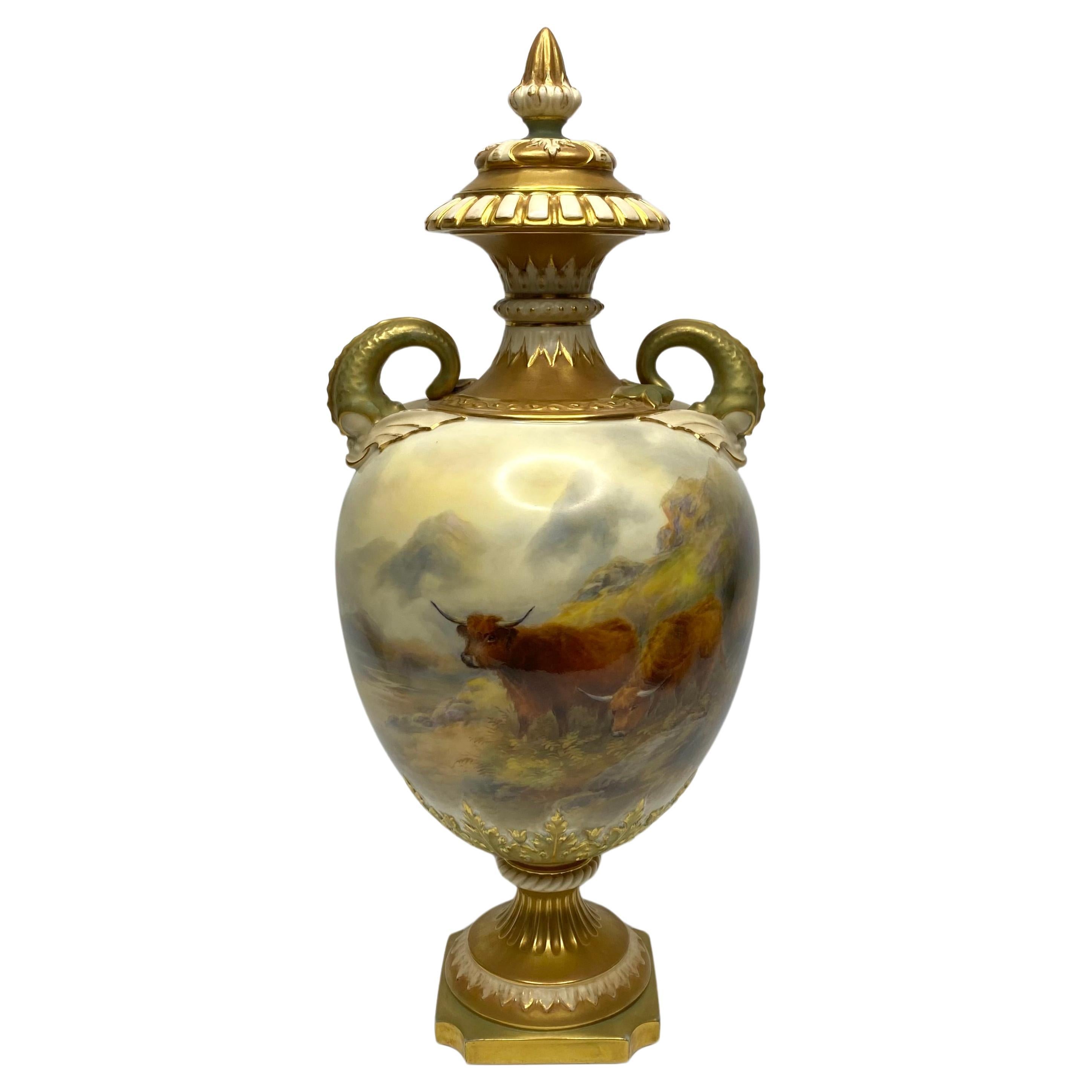 Royal Worcester vase and cover Highland Cattle, John Stinton, d. 1912 ...