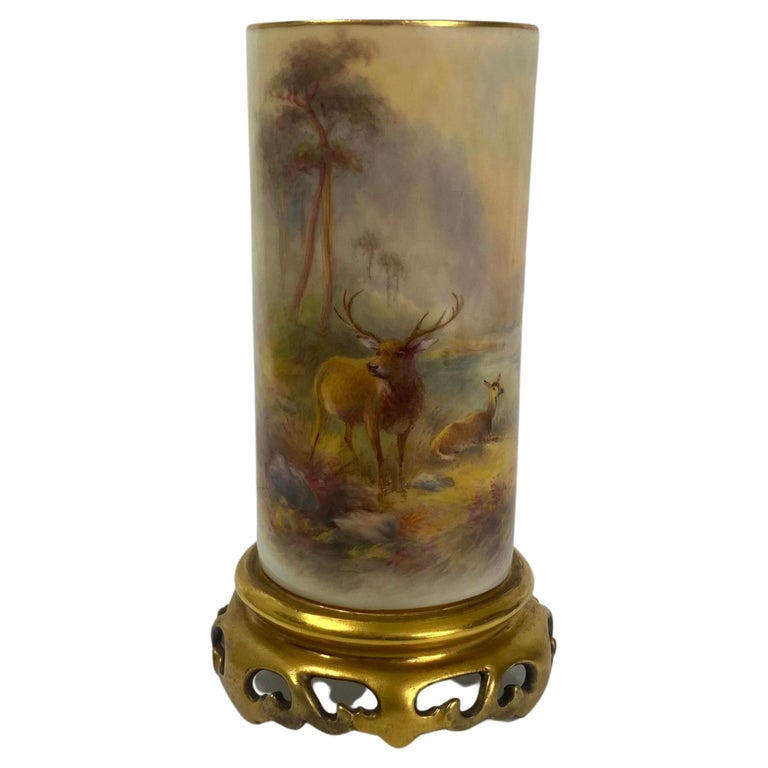 Royal Worcester vase, Stags, Harry Stinton, D. 1934 at 1stDibs