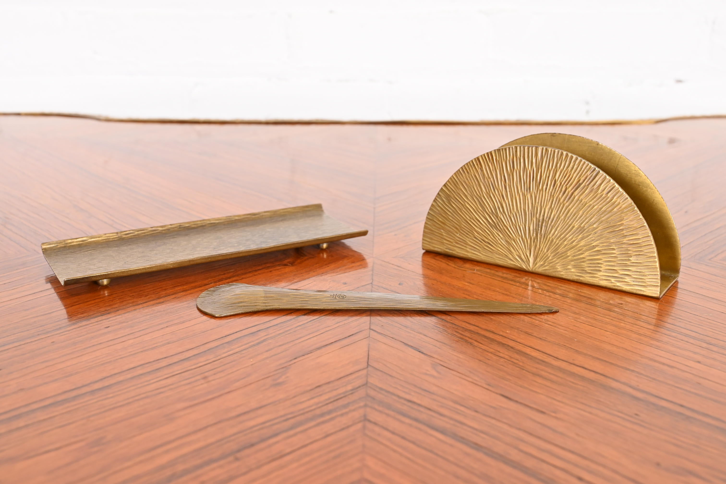 Roycroft Arts and Crafts Hammered Brass Desk Accessory Set For Sale at ...