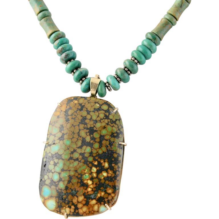 Exolette Royston Turquoise 14k Gold Pendant on Jade Turquoise and ...