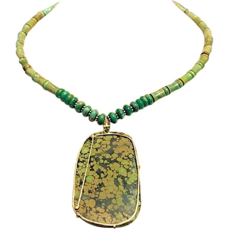 Exolette Royston Turquoise 14k Gold Pendant on Jade Turquoise and ...