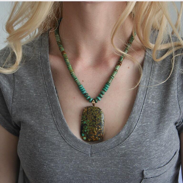 Exolette Royston Turquoise 14k Gold Pendant on Jade Turquoise and ...