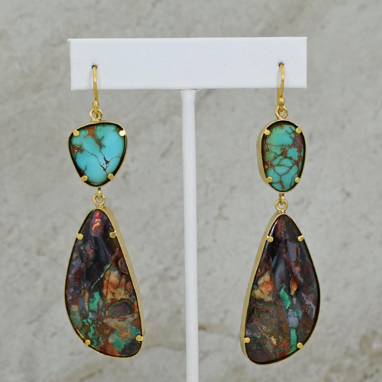 Royston Turquoise and Arizona Boulder Malachite 22 Karat Gold Dangle ...