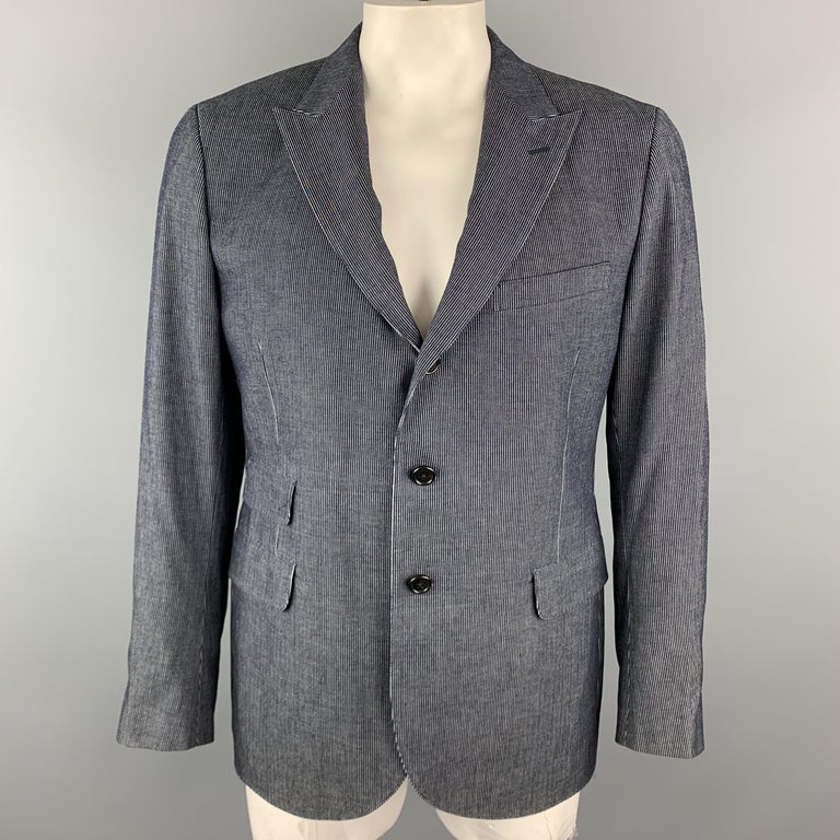 RRL by RALPH LAUREN Size 44 Indigo Pinstripe Cotton Peak Lapel Sport ...