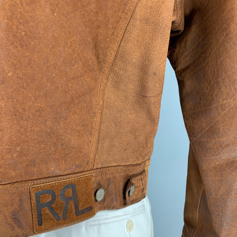 RRL by RALPH LAUREN Size L Brown Distressed Leather Western Jacket at ...