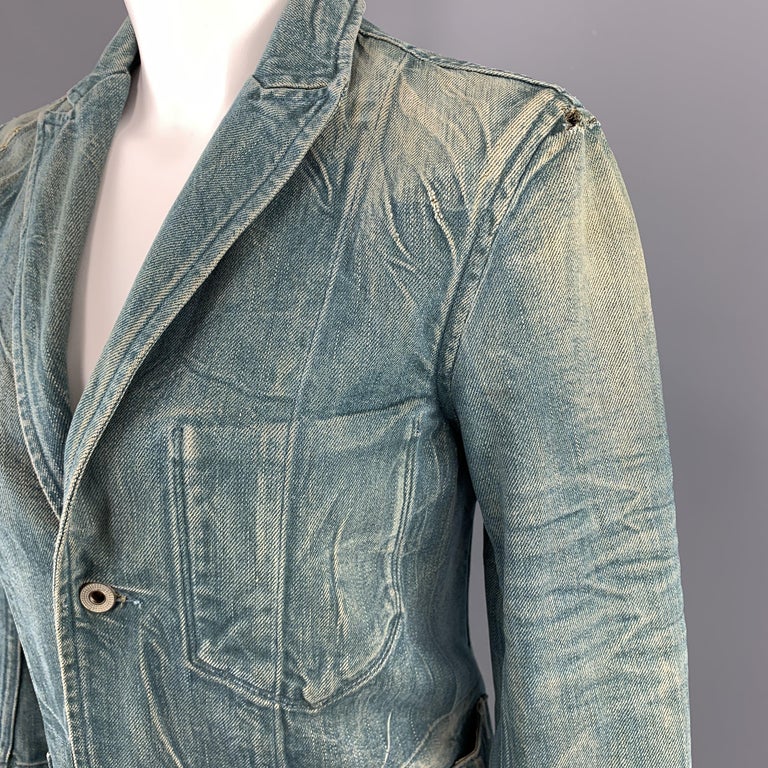RRL by RALPH LAUREN Size S Blue Distressed Dirty Washed Denim Work ...
