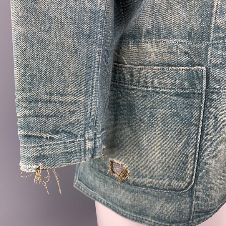 RRL by RALPH LAUREN Size S Blue Distressed Dirty Washed Denim Work ...