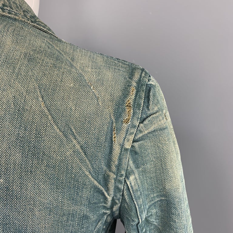 RRL by RALPH LAUREN Size S Blue Distressed Dirty Washed Denim Work ...